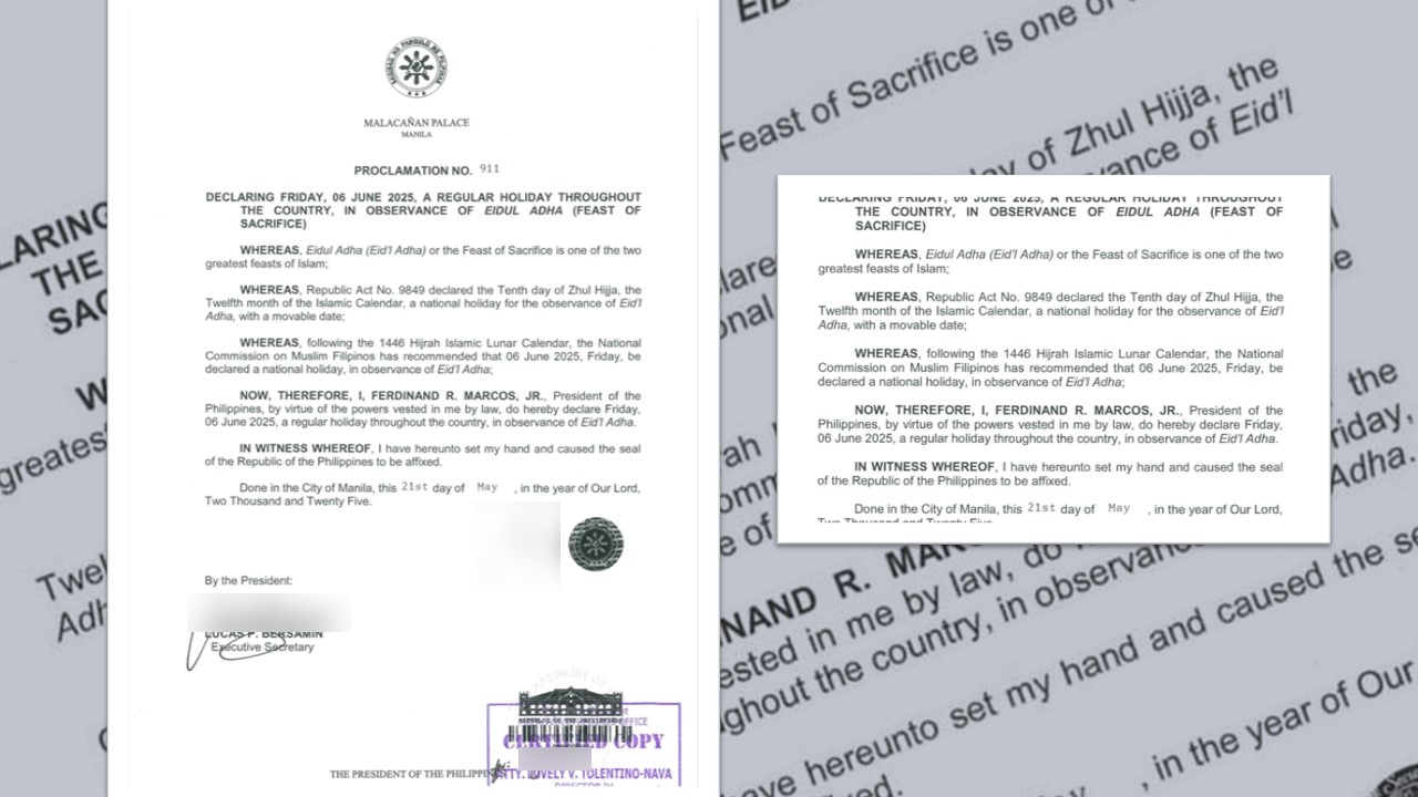 June 6, idineklarang regular holiday para sa paggunita ng Eidl'l Adha ...