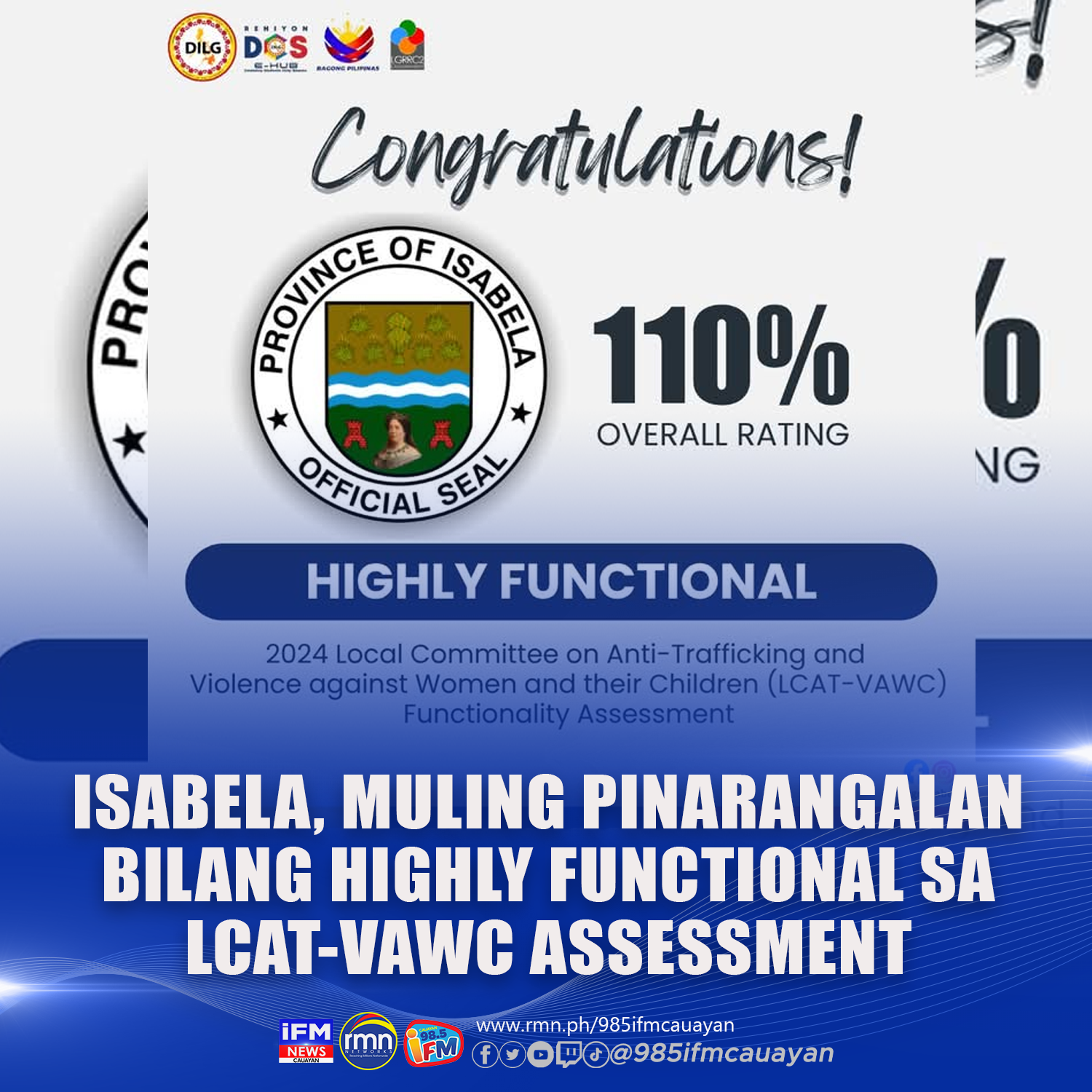 ISABELA, MULING PINARANGALAN BILANG HIGHLY FUNCTIONAL SA LCAT-VAWC ...