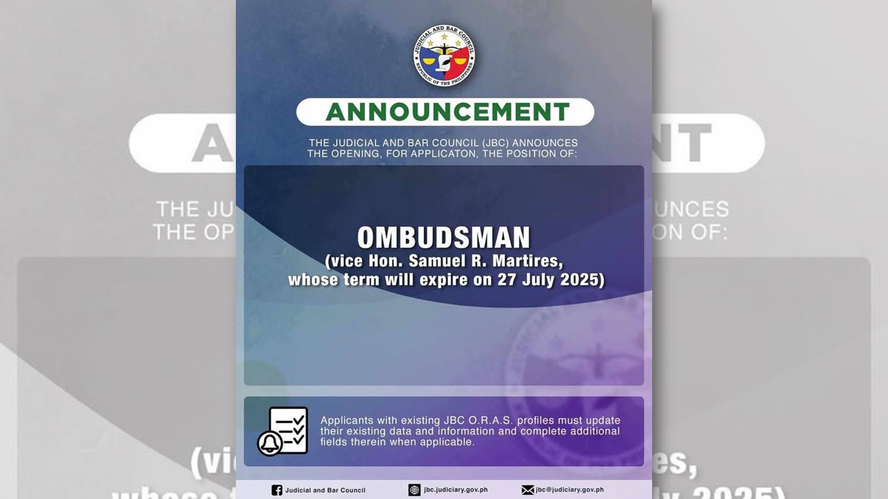 Aplikasyon para sa susunod na Ombudsman, binuksan na ng JBC - RMN Networks
