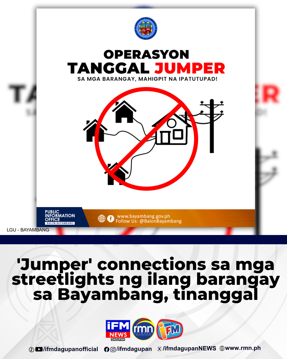 'JUMPER' CONNECTIONS SA MGA STREETLIGHTS NG ILANG BARANGAY SA BAYAMBANG ...
