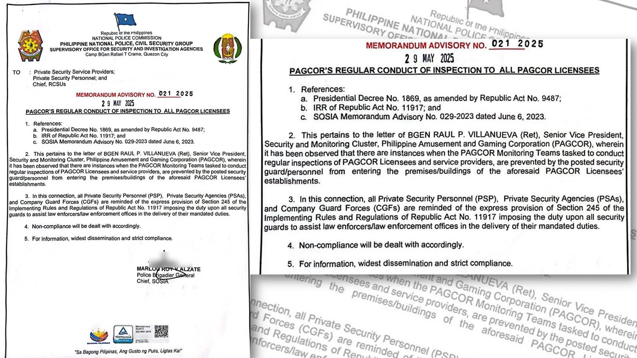 Mga sekyu, binalaan ng PNP-SOSIA na wag harangin ang inspeksyon sa mga ...