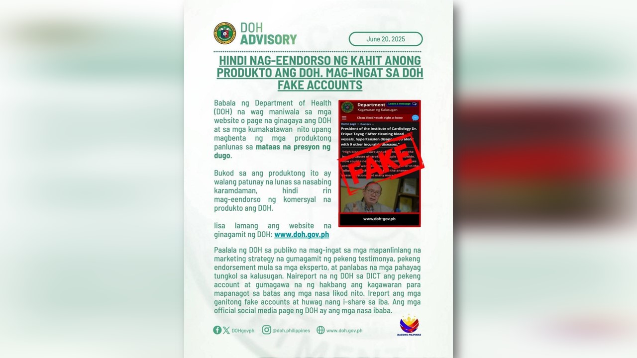 Publiko, binalaan ng DOH dahil sa kumakalat na online scams na nag-eendorso ng gamot para sa ...
