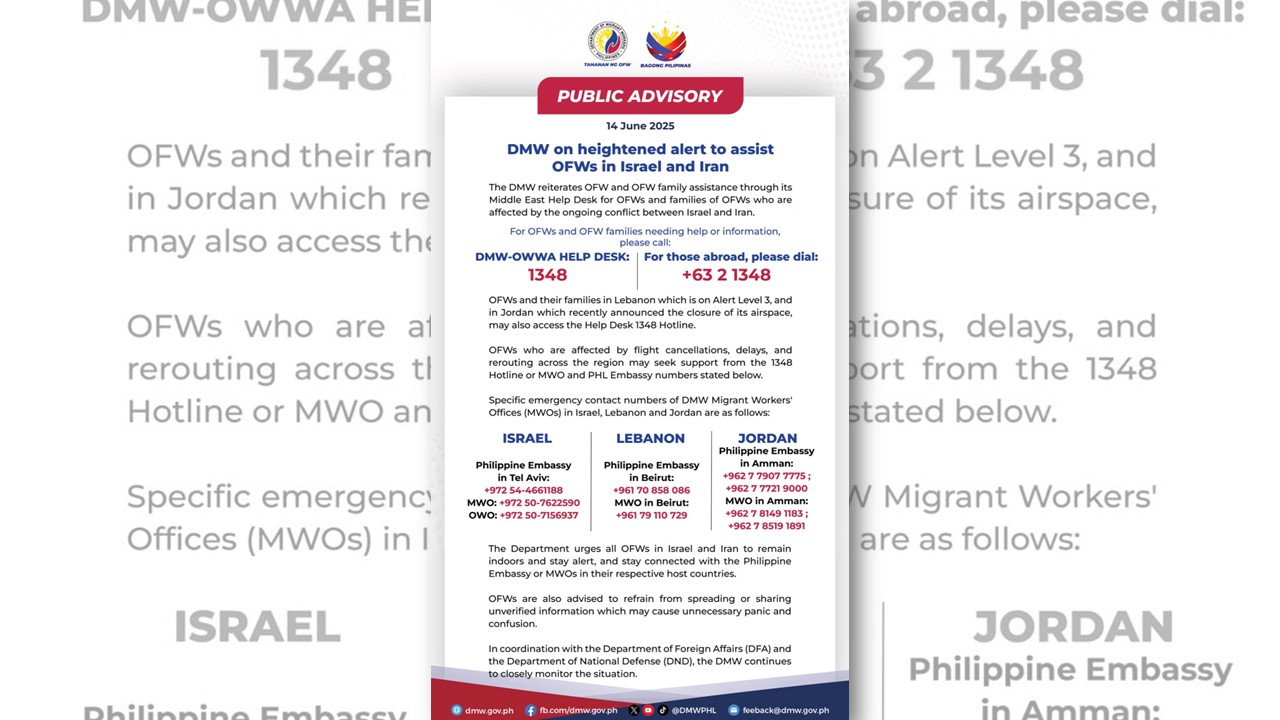 DMW at OWWA, nagbukas na ng hotline para sa mga Pinoy na apektado ng pagsasara ng airspace sa ...