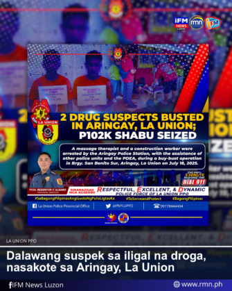 DALAWANG SUSPEK SA ILIGAL NA DROGA, NASAKOTE SA ARINGAY, LA UNION - RMN Networks