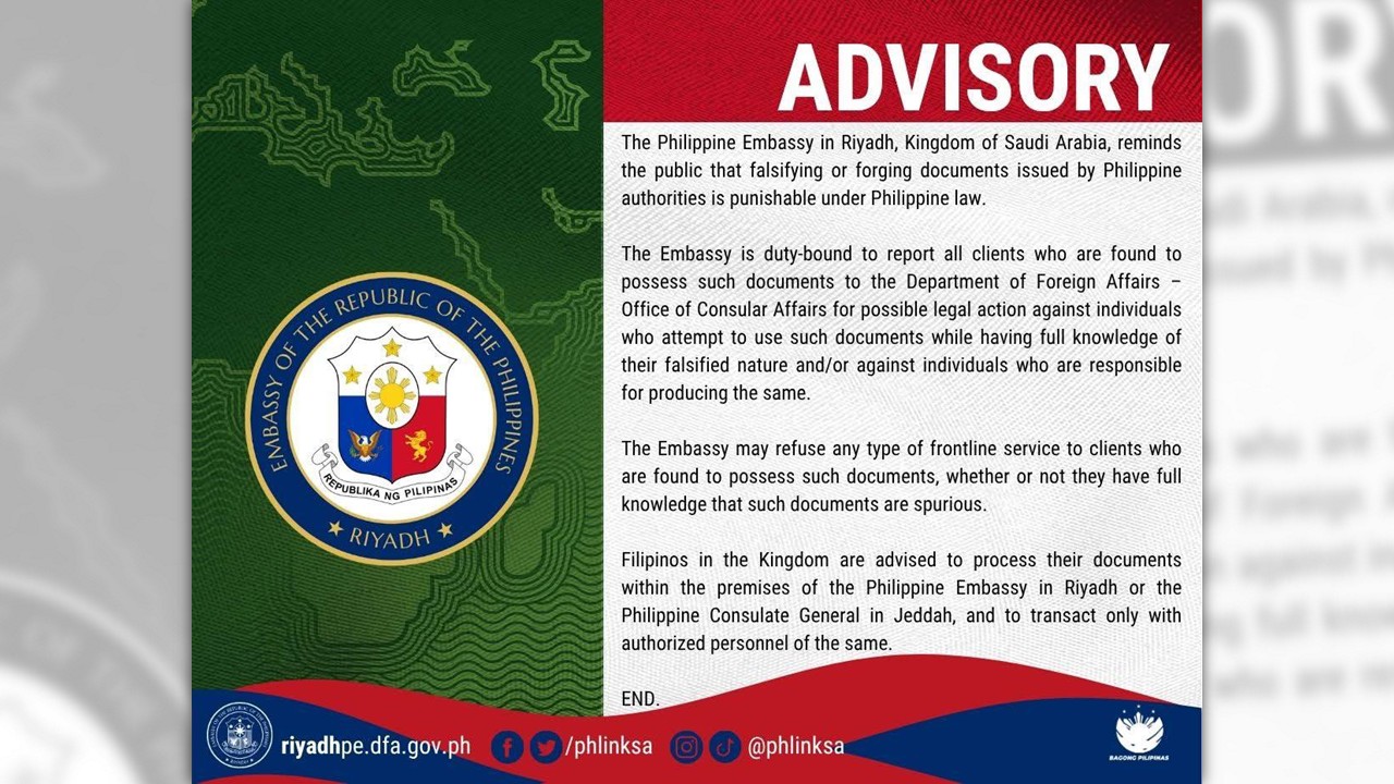 Mga Pinoy sa Saudi Arabia, pinag-iingat ng Philippine Embassy sa mga nag-aalok ng pekeng public ...