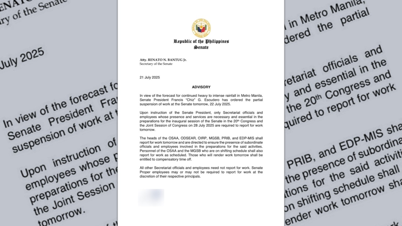Senado, nagpatupad ng partial suspension sa trabaho ngayong araw - RMN ...