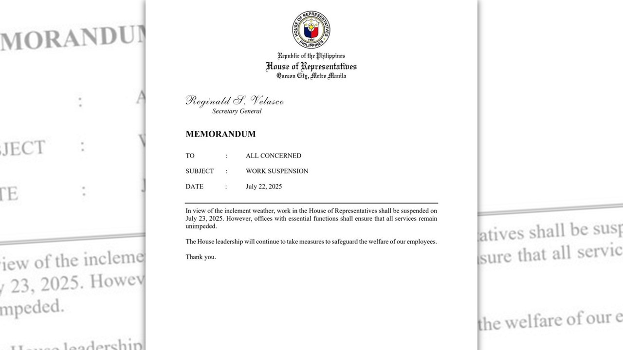 Trabaho sa Kamara, suspendido pa rin bukas, July 23, dahil sa masamang lagay ng panahon - RMN ...