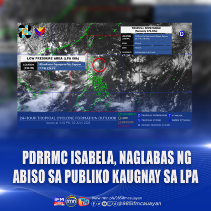 PDRRMC ISABELA, NAGLABAS NG ABISO SA PUBLIKO KAUGNAY SA LPA - RMN Networks