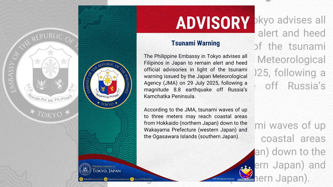 Mga Pinoy sa Japan, inalerto ng Philippine Embassy sa harap ng banta ng tsunami kasunod ng ...