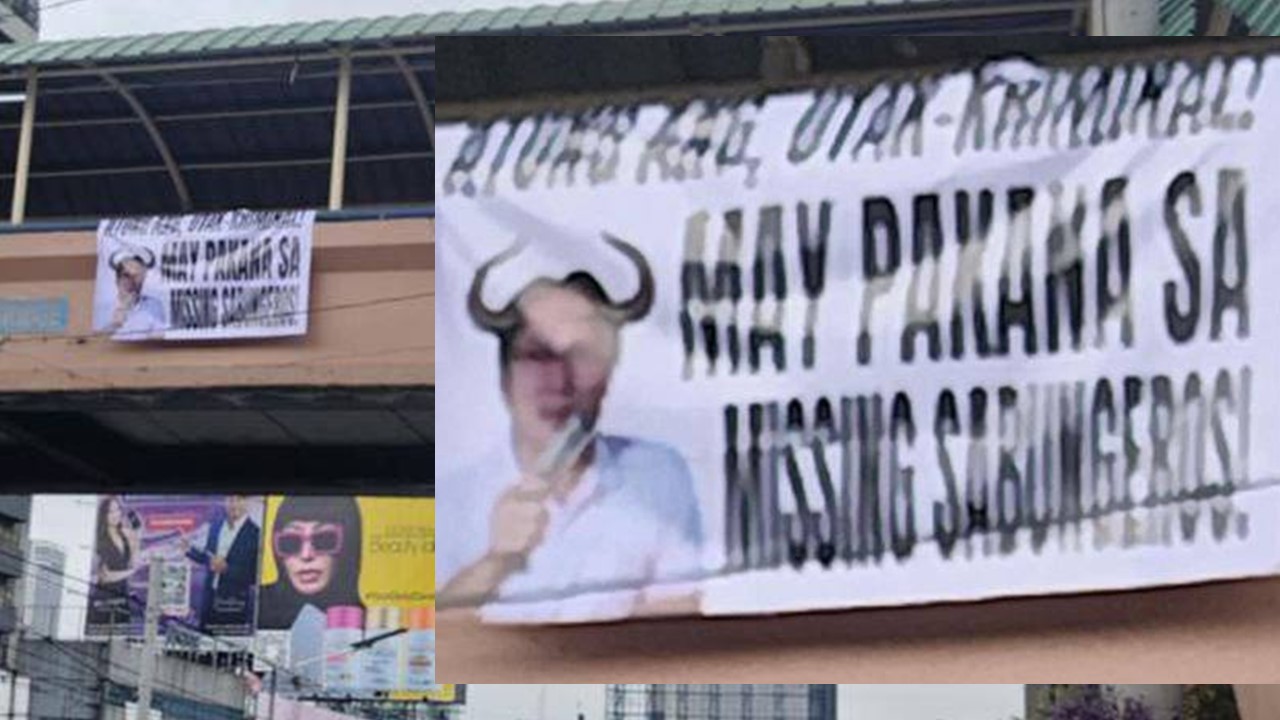 Ilang tarpaulin na ikinabit sa bahagi ng Makati na umano’y si “Atong ...