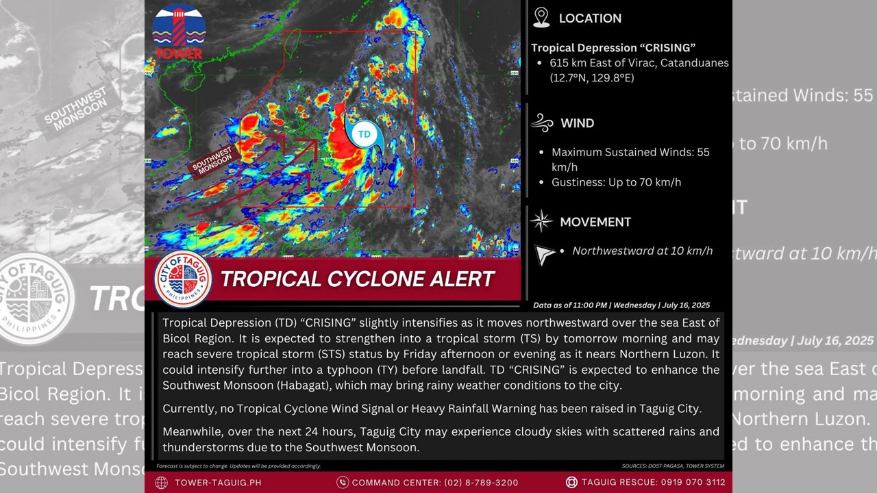 Mga LGU sa Southern Metro Manila, nakaalerto na sa posibleng maging epekto ni Bagyong Crising ...