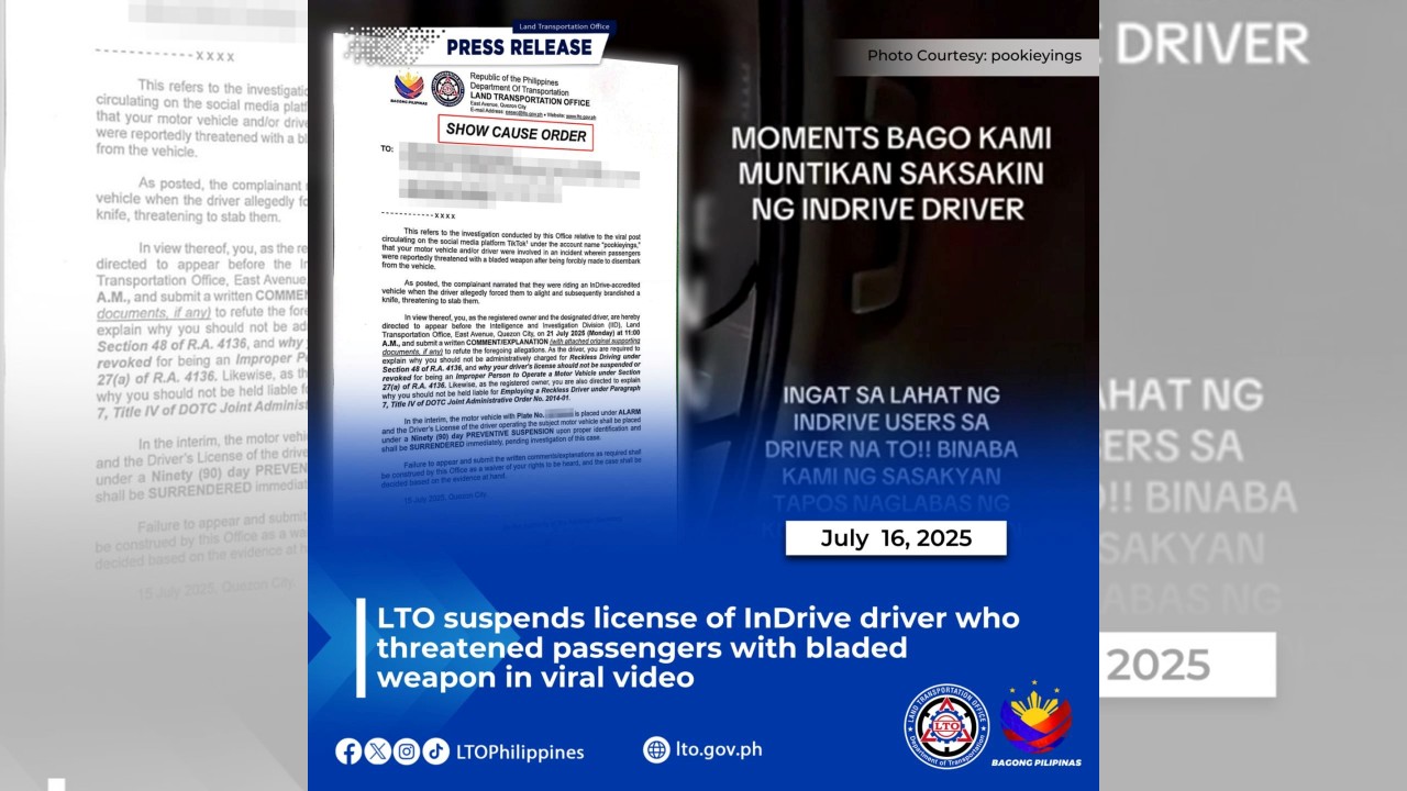 Lisensiya ng TNVS driver na kinaladkad palabas ng kotse at tinangkang saksakin ang kanyang ...