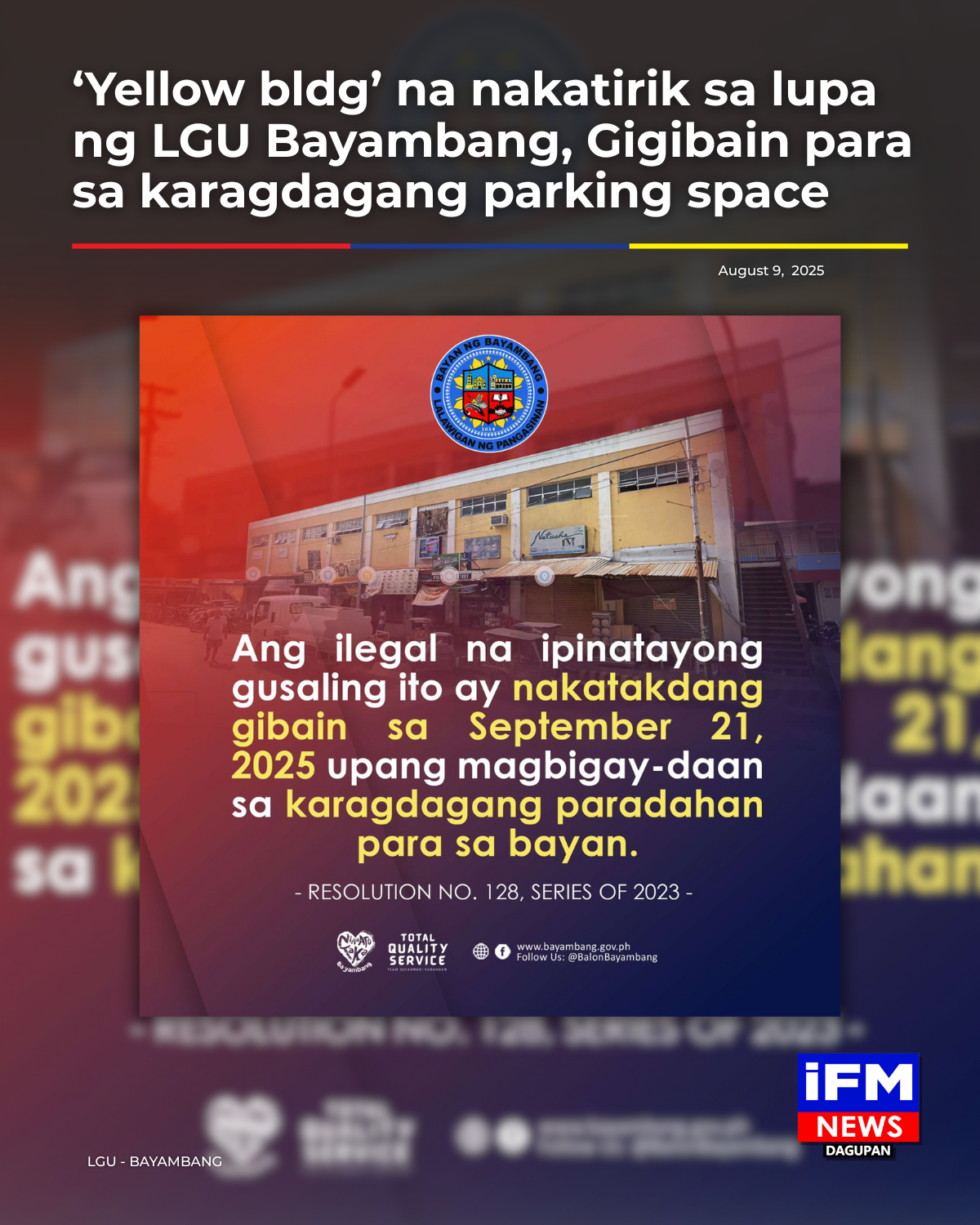 'YELLOW BLDG'; NA NAKATIRIK SA LUPA NG LGU BAYAMBANG, GIGIBAIN PARA SA KARAGDAGANG PARKING SPACE ...