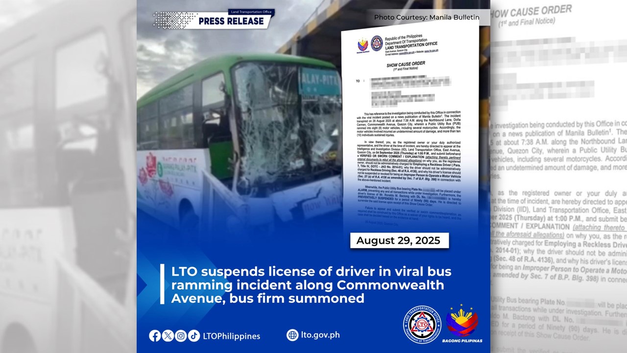 LTO, sinuspinde ang driver's license ng driver ng bus na umararo sa ...