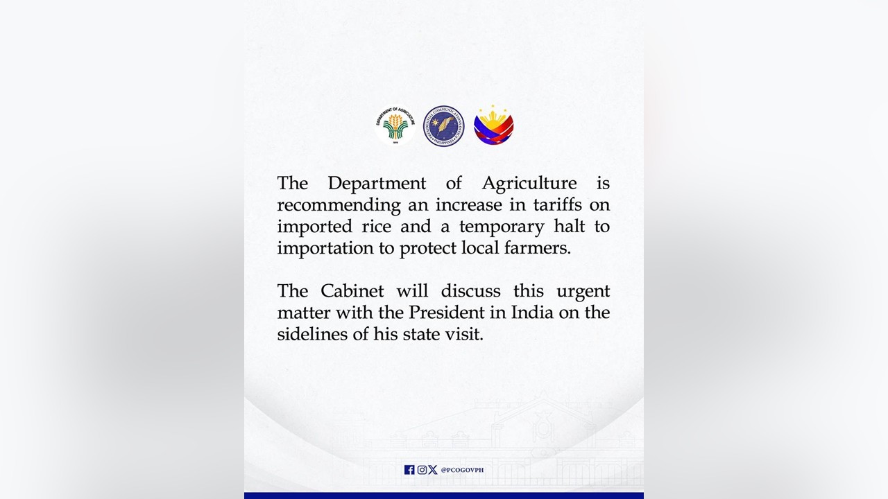 Taripa sa ini-import na bigas, planong taasan; pag-aangkat, posibleng itigil muna — Palasyo ...