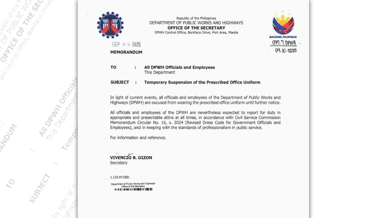 DPWH Sec. Dizon, naglabas ng memo hinggil sa pagsusuot ng uniporme ng ...