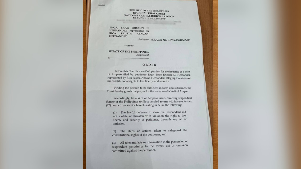 Summary hearing sa petisyon na writ of amparo o temporary protection order ng kampo ni Hernandez ...
