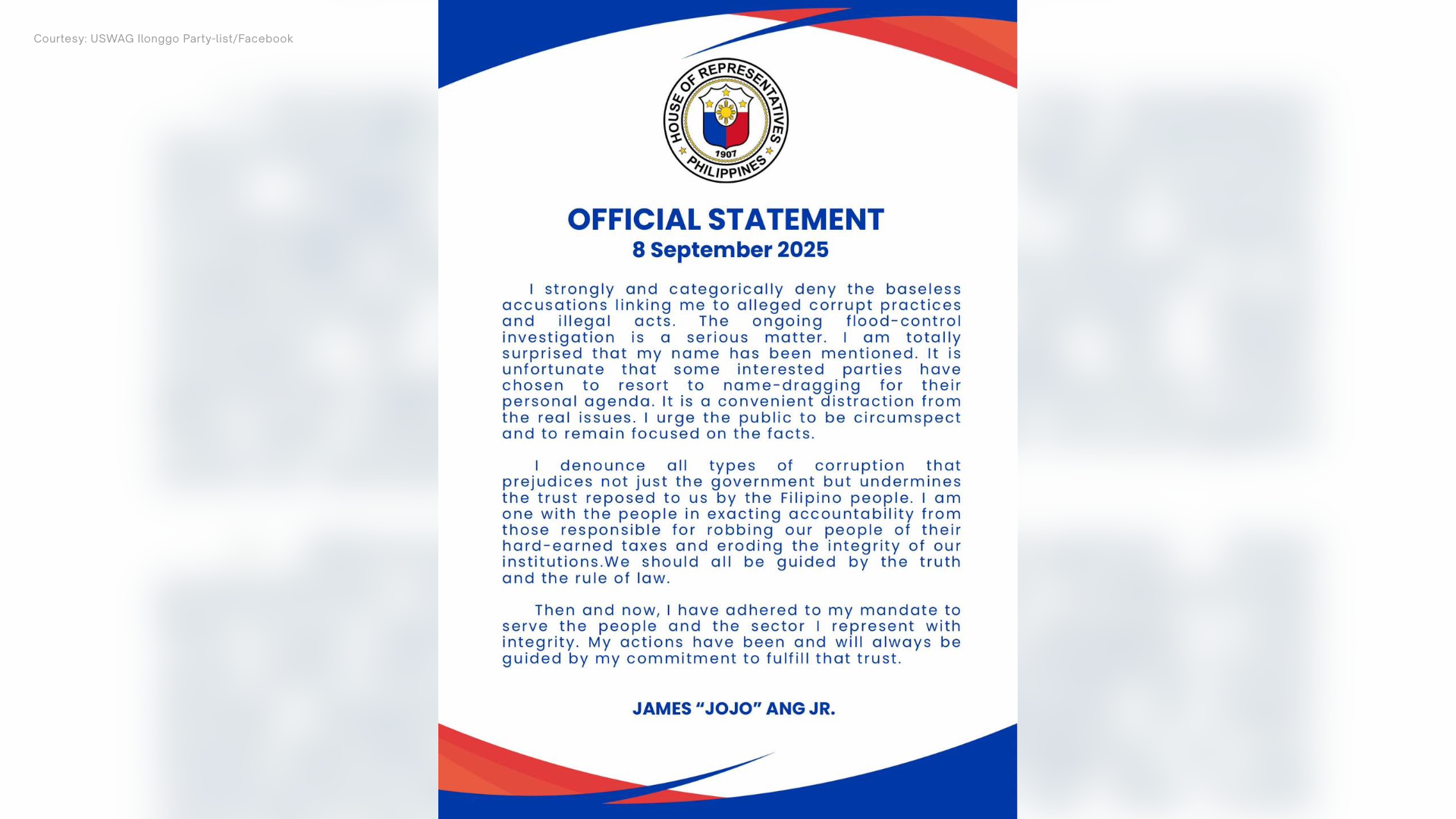 Cong. Jojo Ang ng USWAG Ilonggo Party-list, itinangging may kaugnayan ...