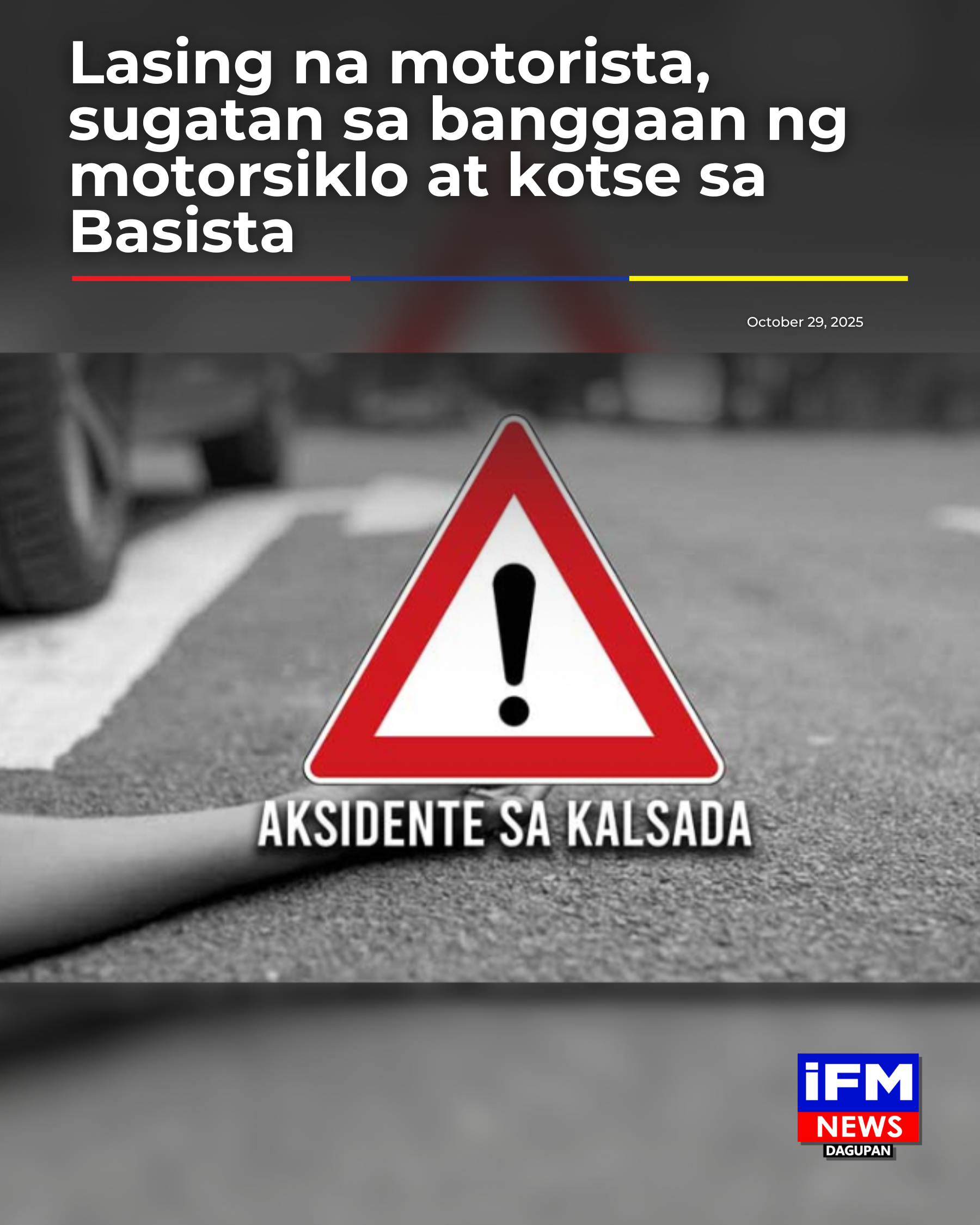 LASING NA MOTORISTA, SUGATAN SA BANGGAAN NG MOTORSIKLO AT KOTSE SA ...