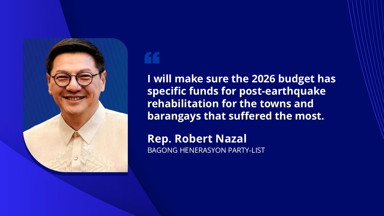Pondo para sa rehabilitasyon ng mga lugar na nilindol, dapat matiyak na nakapaloob sa 2026 ...