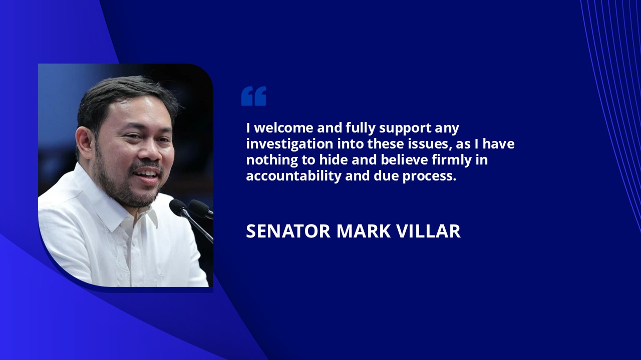 Sen. Mark Villar, suportado at handang harapin ang imbestigasyon ng DOJ tungkol sa mga proyekto ...