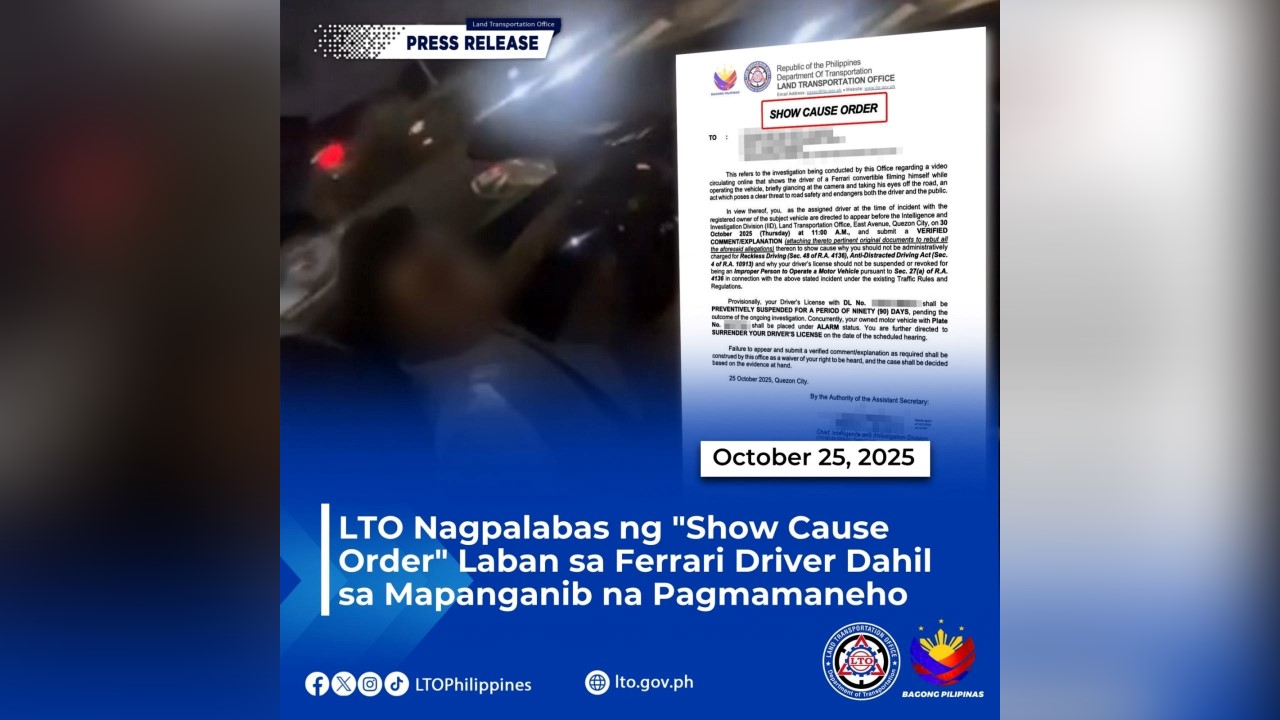 LTO, nagpalabas ng show cause order laban sa viral driver ng isang ...