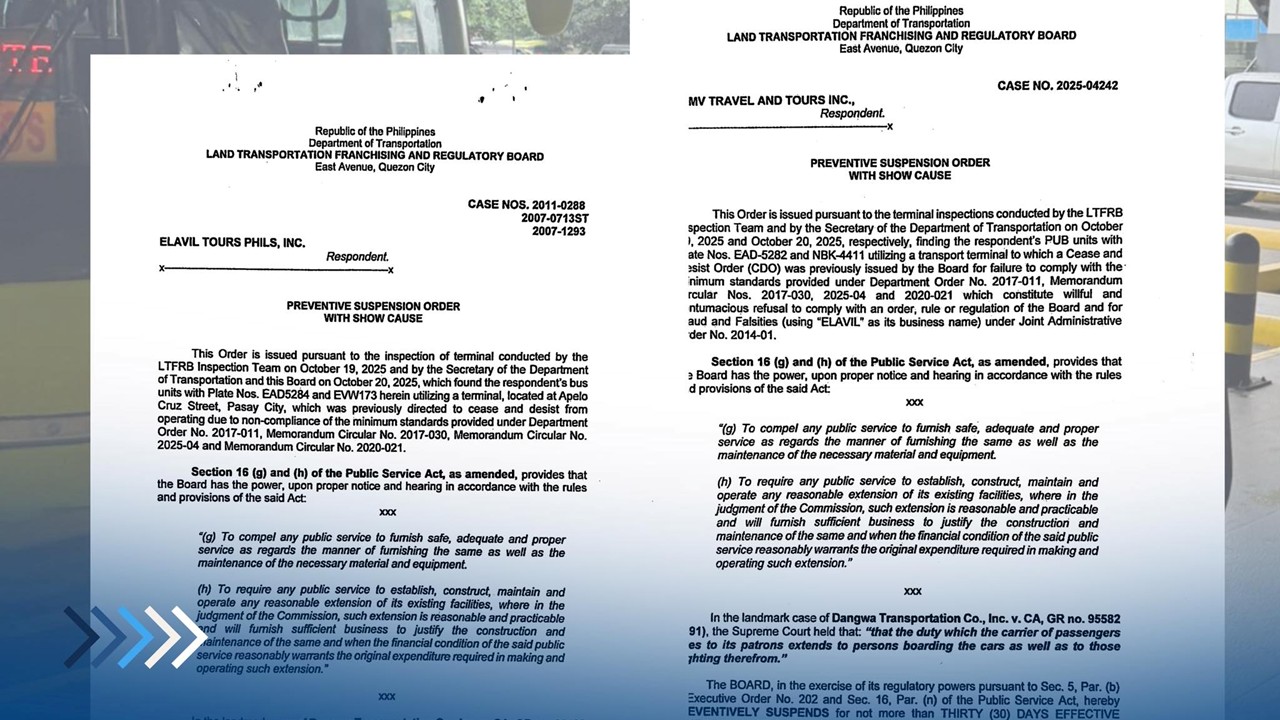 Operasyon ng mahigit 20 pampasaherong bus, sinuspinde ng LTFRB - RMN Networks