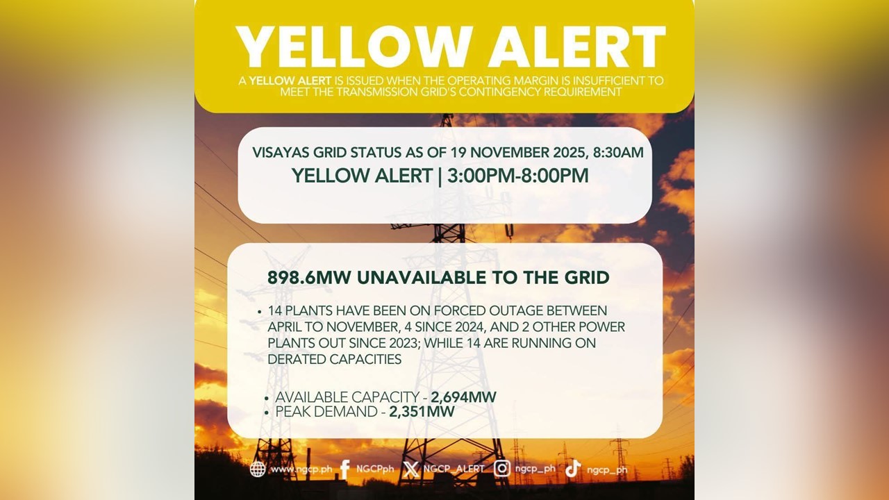 Visayas grid, isasailalim sa yellow alert mamayang hapon dahil sa ...