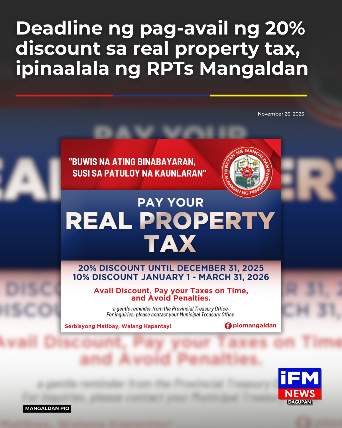 DEADLINE NG PAG-AVAIL NG 20% DISCOUNT SA REAL PROPERTY TAX, IPINAALALA ...