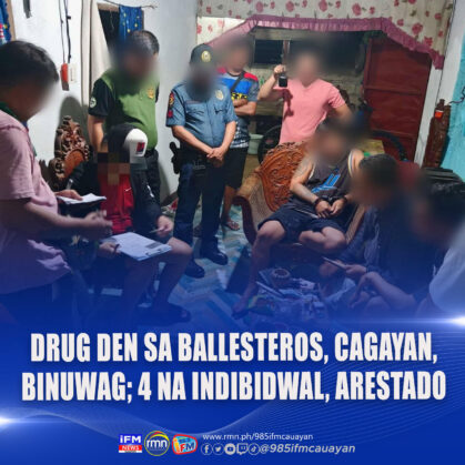 DRUG DEN SA BALLESTEROS, CAGAYAN, BINUWAG; 4 NA INDIBIDWAL, ARESTADO ...