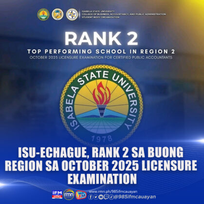 ISU-ECHAGUE, RANK 2 SA BUONG REGION 2 SA OCTOBER 2025 CPA LICENSURE EXAMINATION - RMN Networks