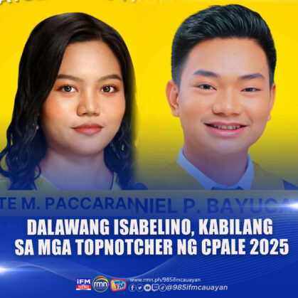 DALAWANG ISABELINO, KABILANG SA MGA TOPNOTCHER NG CERTIFIED PUBLIC ACCOUNTANT LICENSURE ...