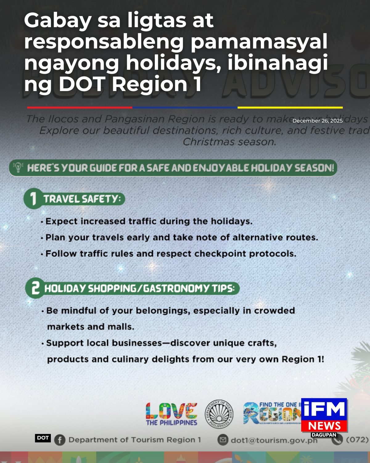 GABAY SA LIGTAS AT RESPONSABLENG PAMAMASYAL NGAYONG HOLIDAYS, IBINAHAGI ...