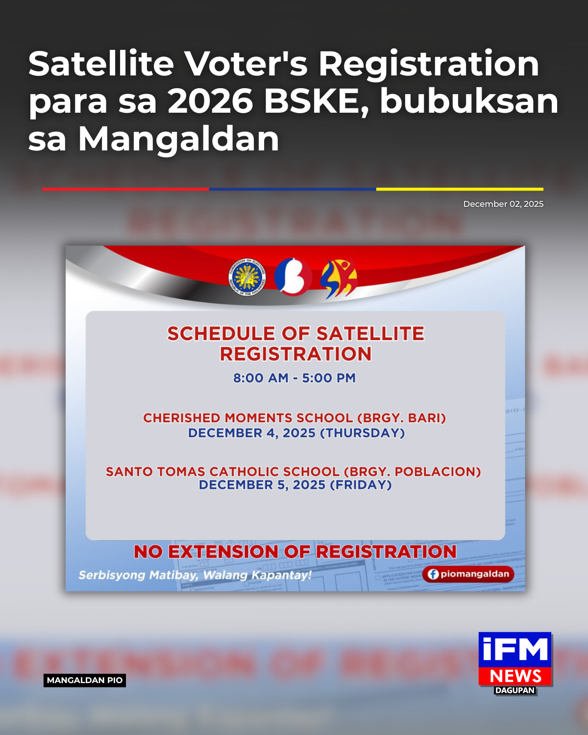 SATELLITE VOTER'S REGISTRATION PARA SA 2026 BSKE, BUBUKSAN SA MANGALDAN ...