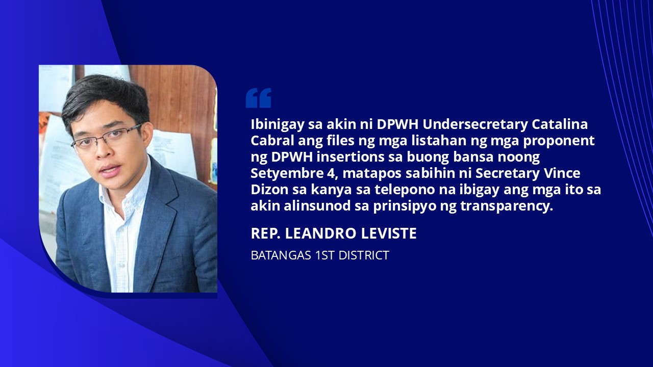 Rep. Leviste, nanawagan sa DPWH na isapubliko ang files ni Usec. Cabral na naglalaman ng mga ...