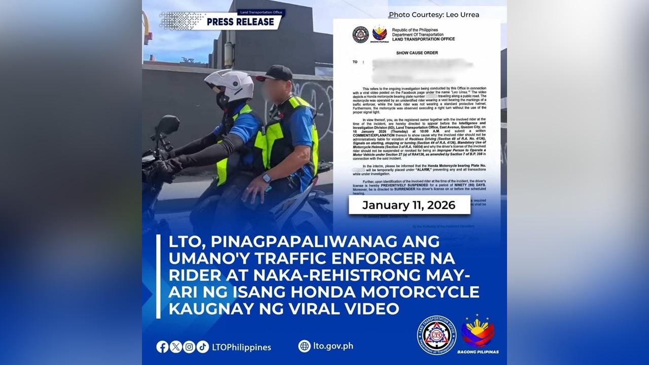 LTO, nag-isyu ng show cause order laban sa traffic enforcer at may-ari ...