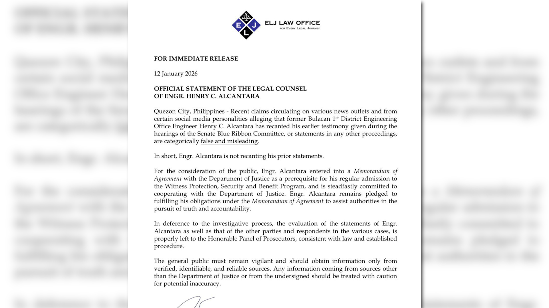 DOJ at counsel ni Henry Alcantara, itinangging nagkaroon ng pagbawi sa ...