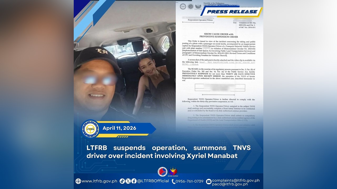 TNVS driver na nambastos sa aktres na si Xyriel Manabat, sinuspinde at ...